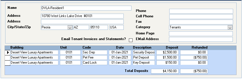 Tenants - Deposit Display